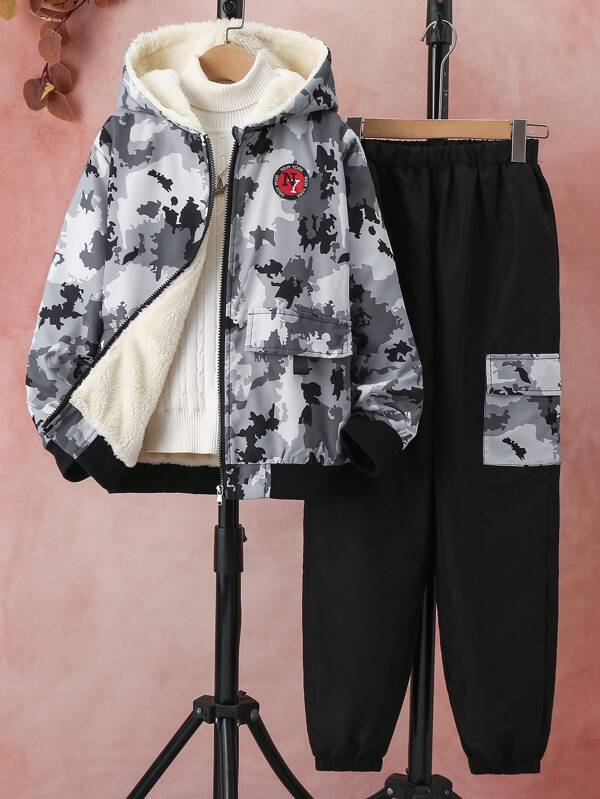 SHEIN Kids EVRYDAY Toddler Boys' Camouflage Pattern Fleece Jacket And ...