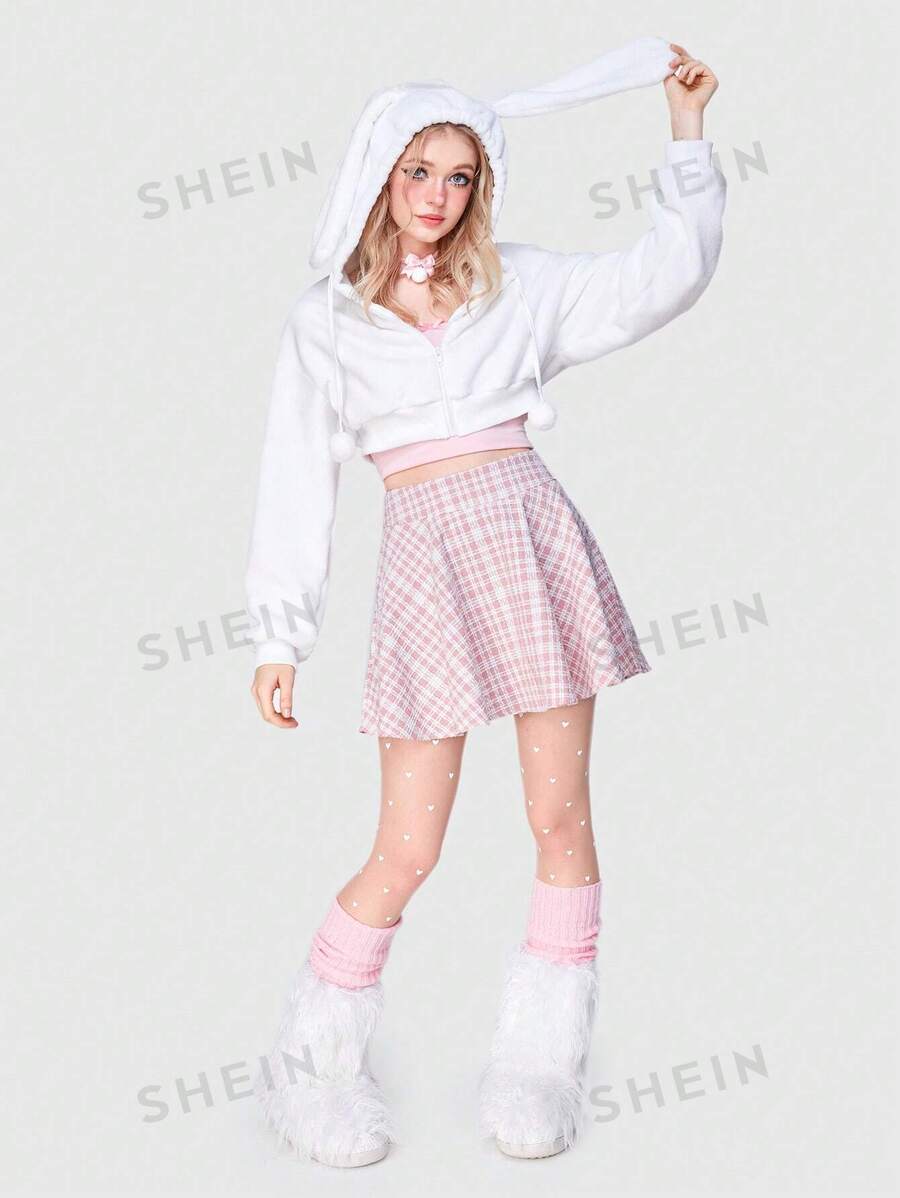 ROMWE Kawaii Plaid Print Flare Skirt | SHEIN USA