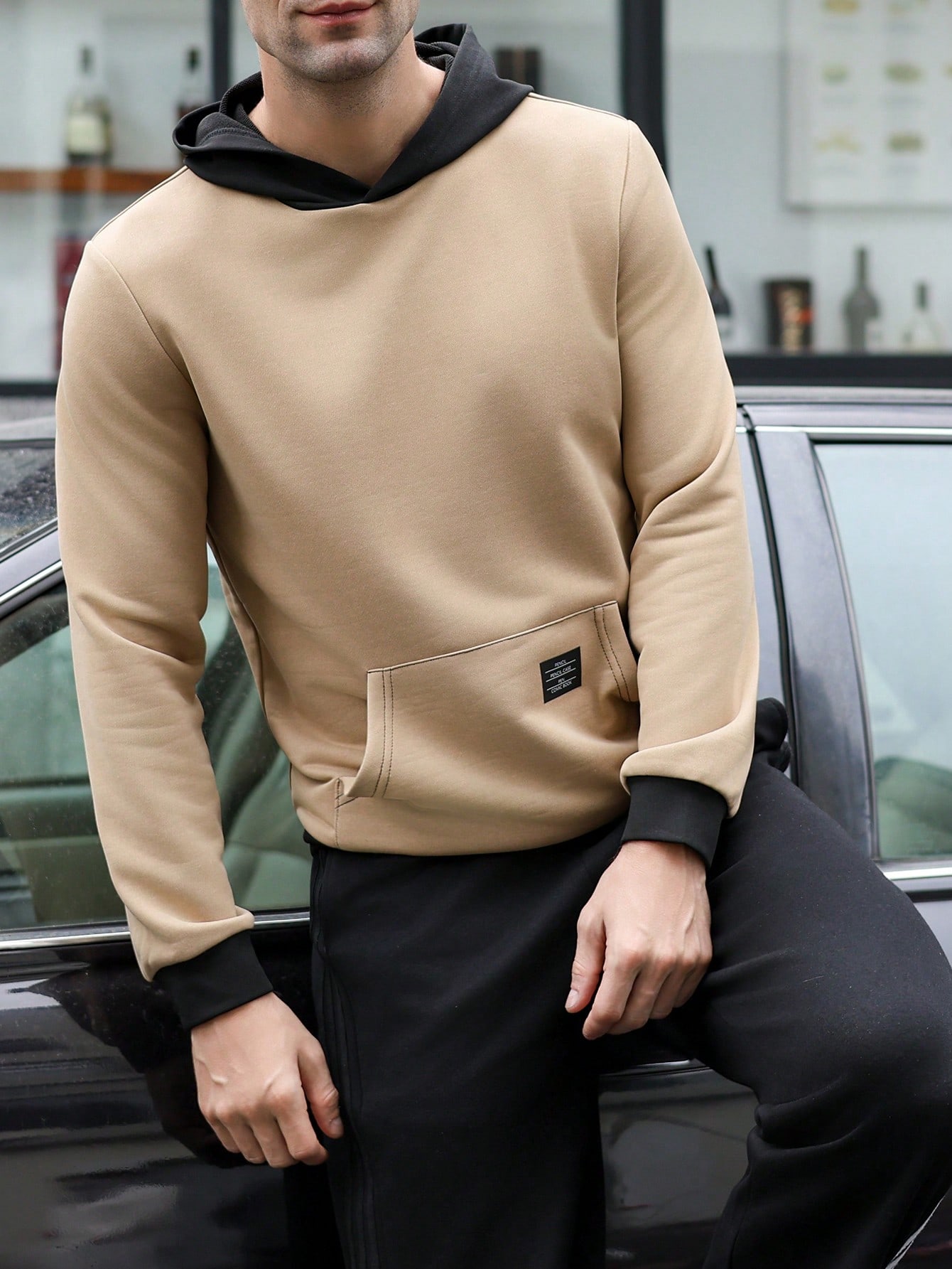 Manfinity Homme Herr Tröja Hoodie Med Lapp med Text , Känguruficka Och ...