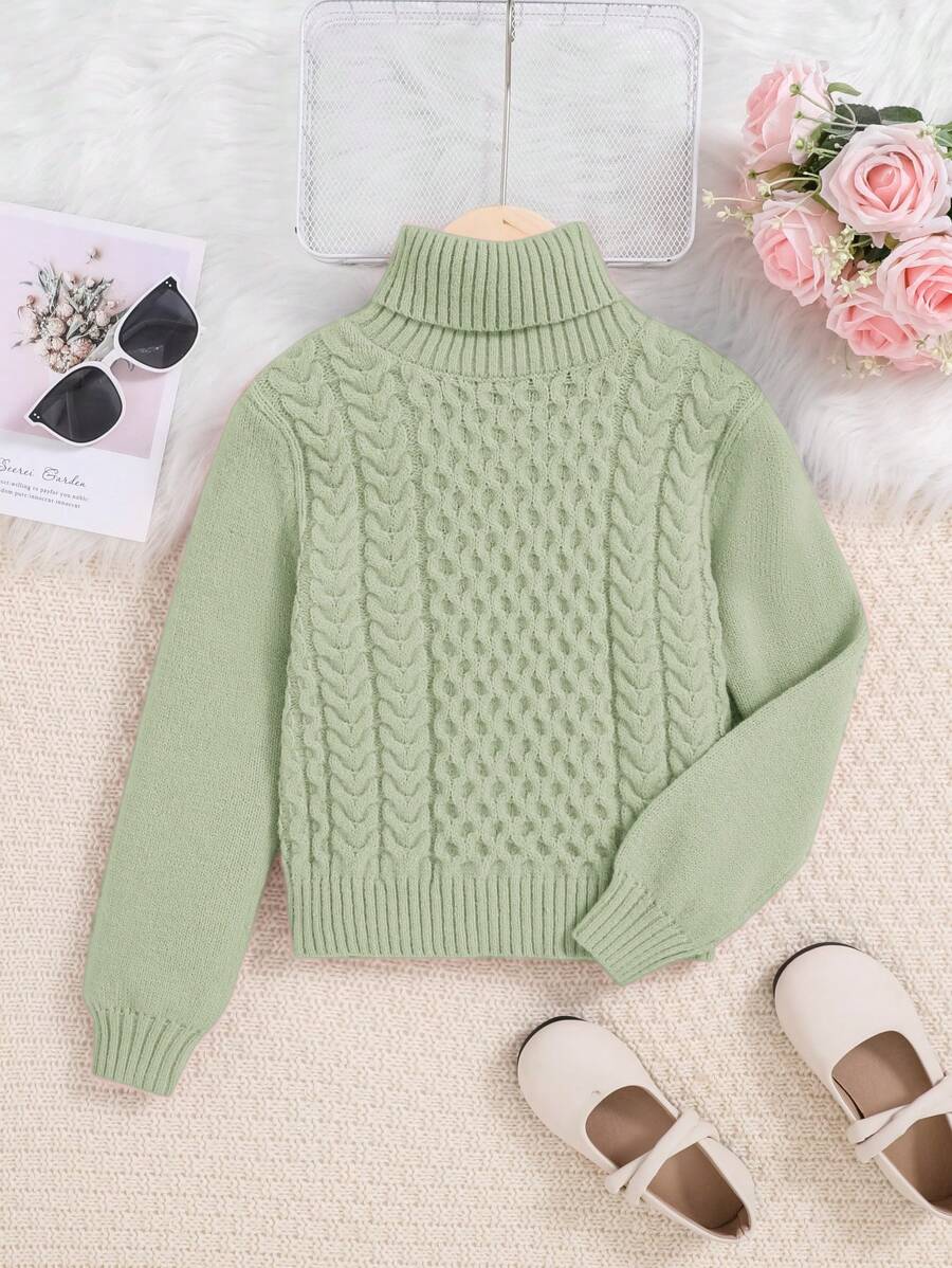 SHEIN Chica preadolescente Jersey tejido de cable cuello alto | Moda de ...