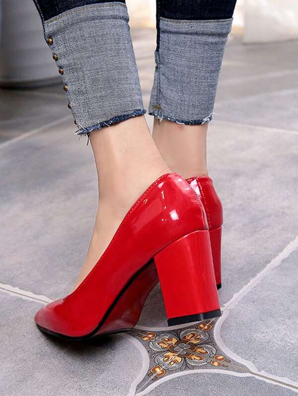 New Arrival Red Artificial Patent Leather High Heels With Thin Heels ...