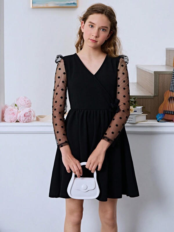 SHEIN Kids FANZEY Fille Robe à tulle à manches bouffantes à nœud | Mode ...