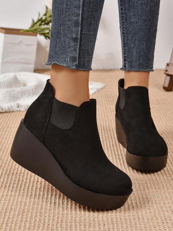 Women's Fashion Plus Size New Black Chelsea Polyurethane Wedge Heel ...