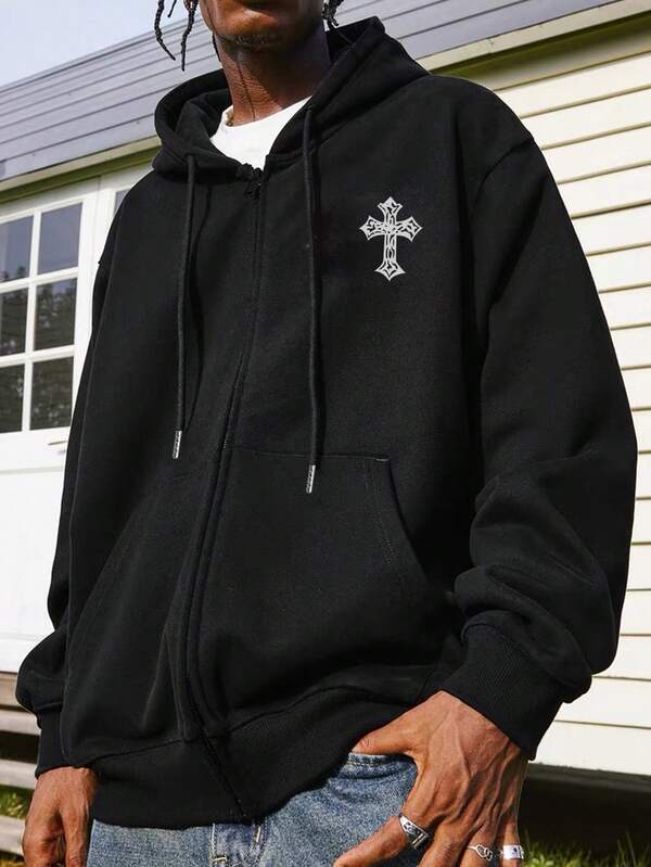 Manfinity EMRG Homme Sweat-Shirt À Capuche Croisé Imprimé Zippé À ...