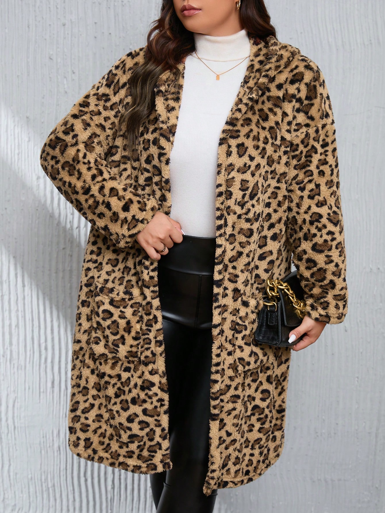 SHEIN LUNE Plus Leopard Print Hooded Fleece Coat | SHEIN USA