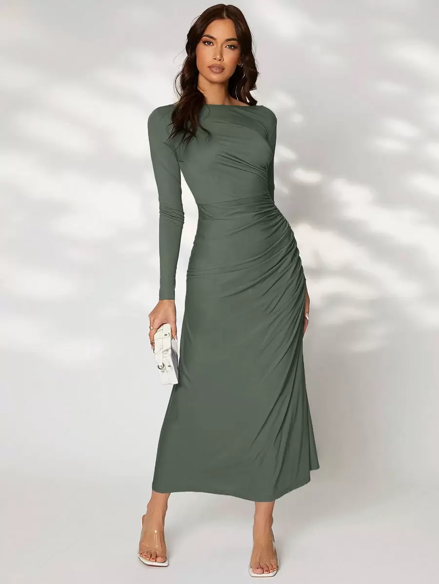 Modelyn Solid Ruched Side Dress | SHEIN USA
