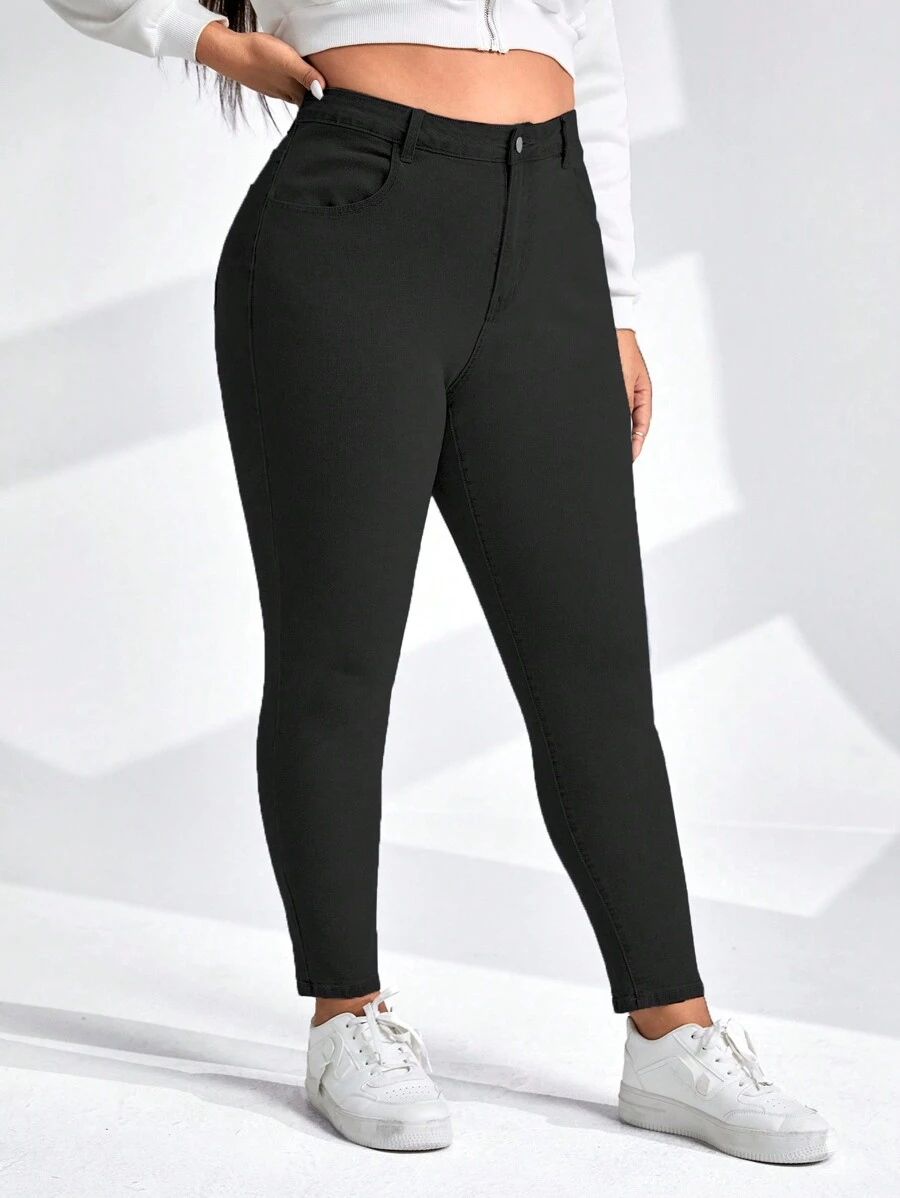 SHEIN Essnce Talla grande Jeans ajustados unicolor | Mode de Mujer ...