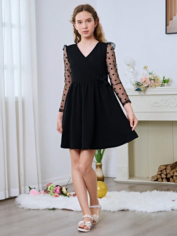 SHEIN Kids FANZEY Fille Robe à tulle à manches bouffantes à nœud | Mode ...