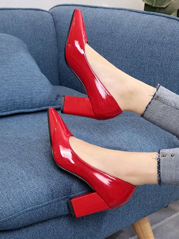 New Arrival Red Artificial Patent Leather High Heels With Thin Heels ...