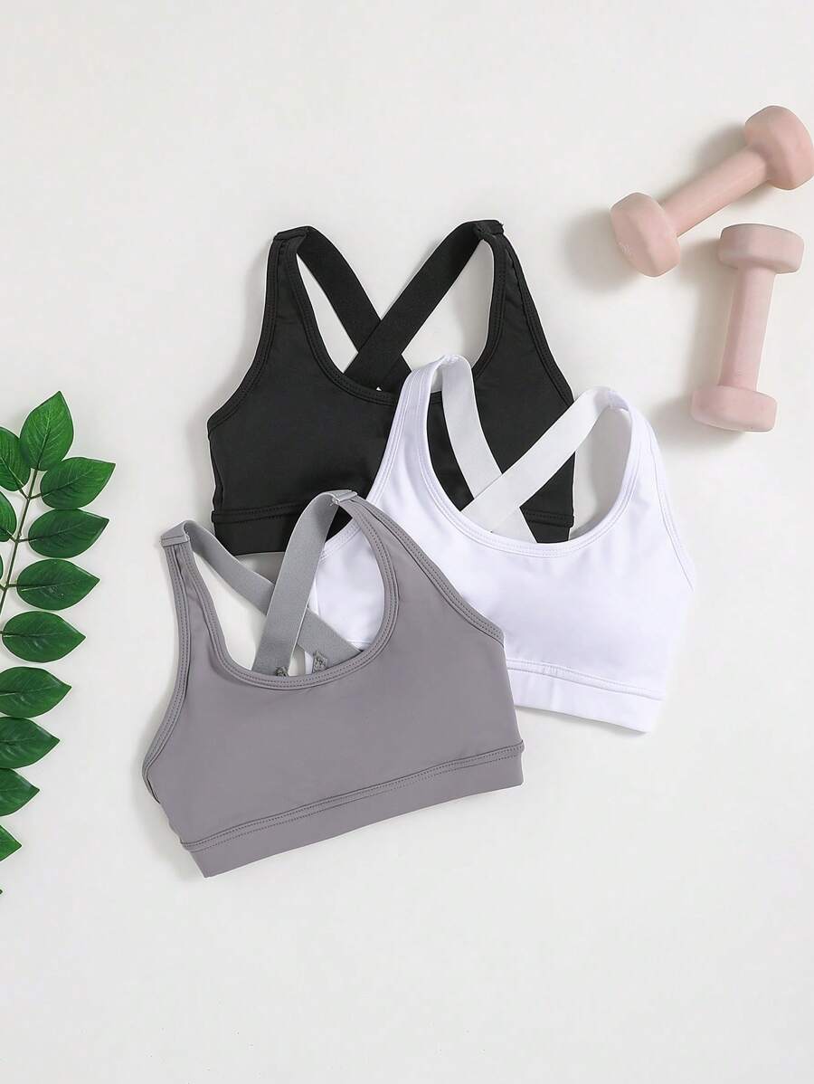 SHEIN Tween Girl 3pcs Criss Cross Back Sports Bra | SHEIN USA