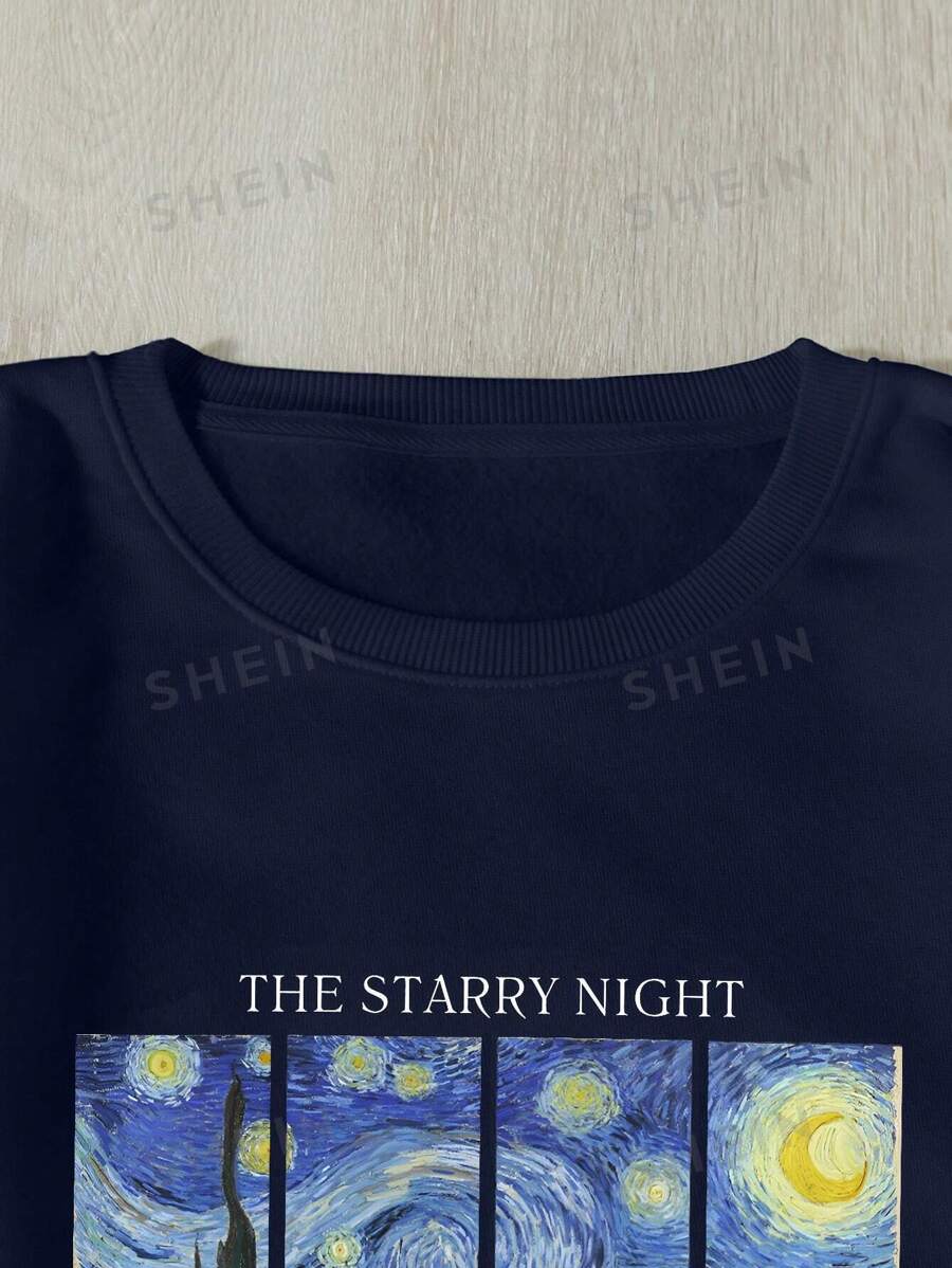 SHEIN EZwear Slogan & Oil Painting Graphic Thermal Lined Sweatshirt THE ...