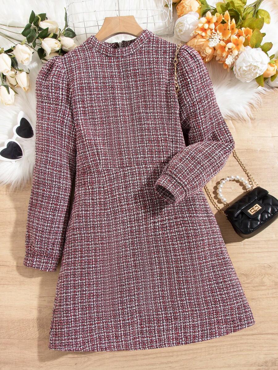 Teen Girl Plaid Pattern Tweed Dress | SHEIN USA