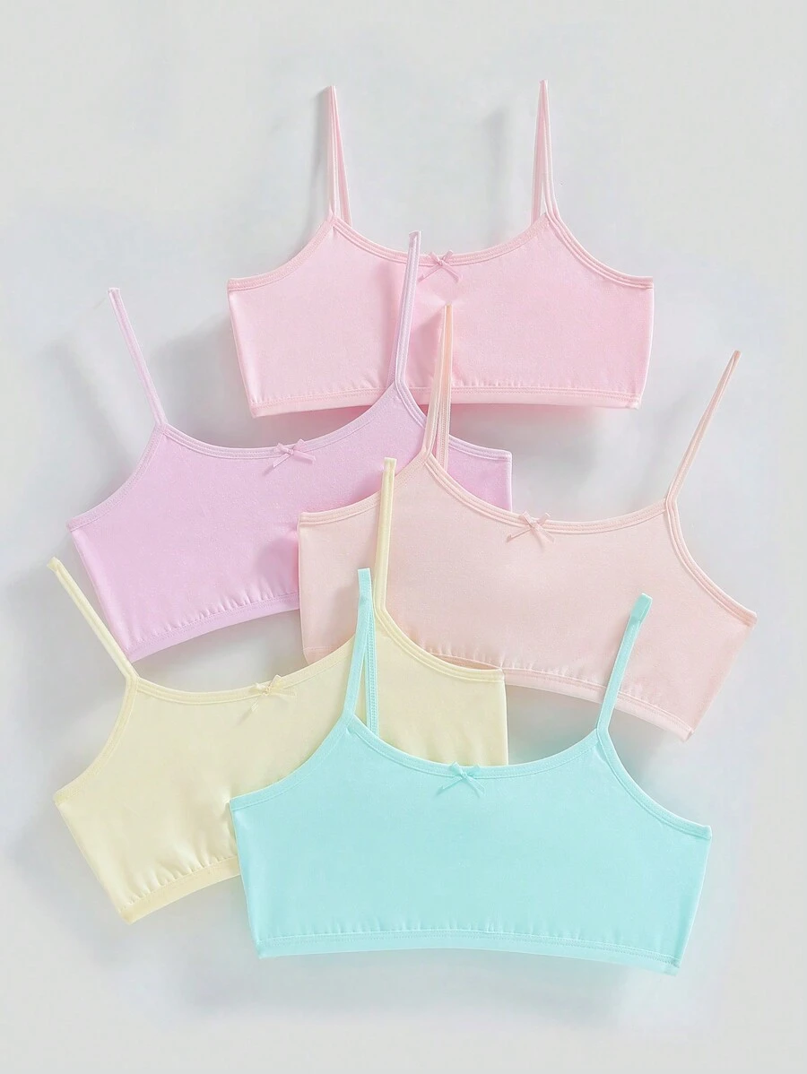 Tween Girl 5pcs Solid Bow Front Bra | SHEIN USA