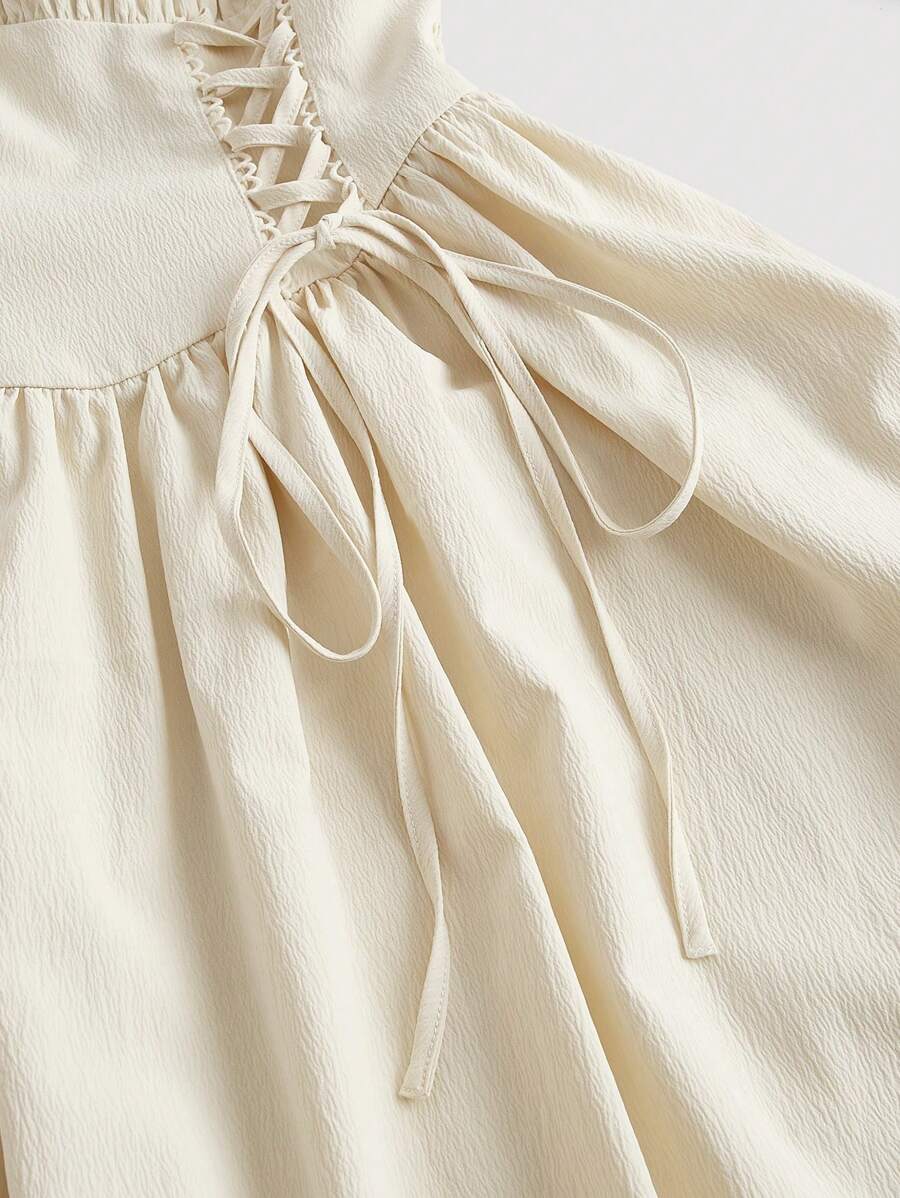 SHEIN MOD Off Shoulder Flounce Sleeve Lace Up Front Dress | SHEIN UK