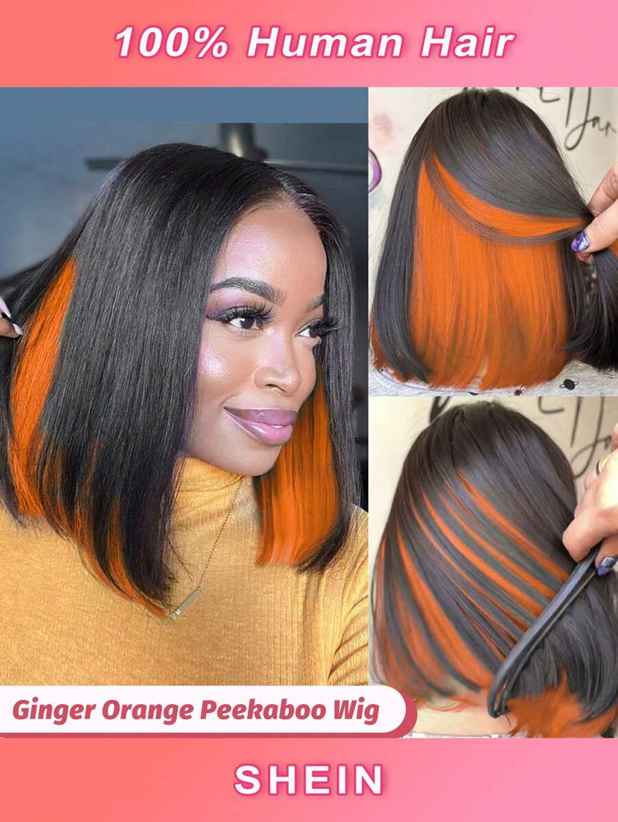 Peekaboo Bob Wig Short Straight Bob Wigs For Women Colorful Highlight Bob 4x4 Lace Closure Wig ...