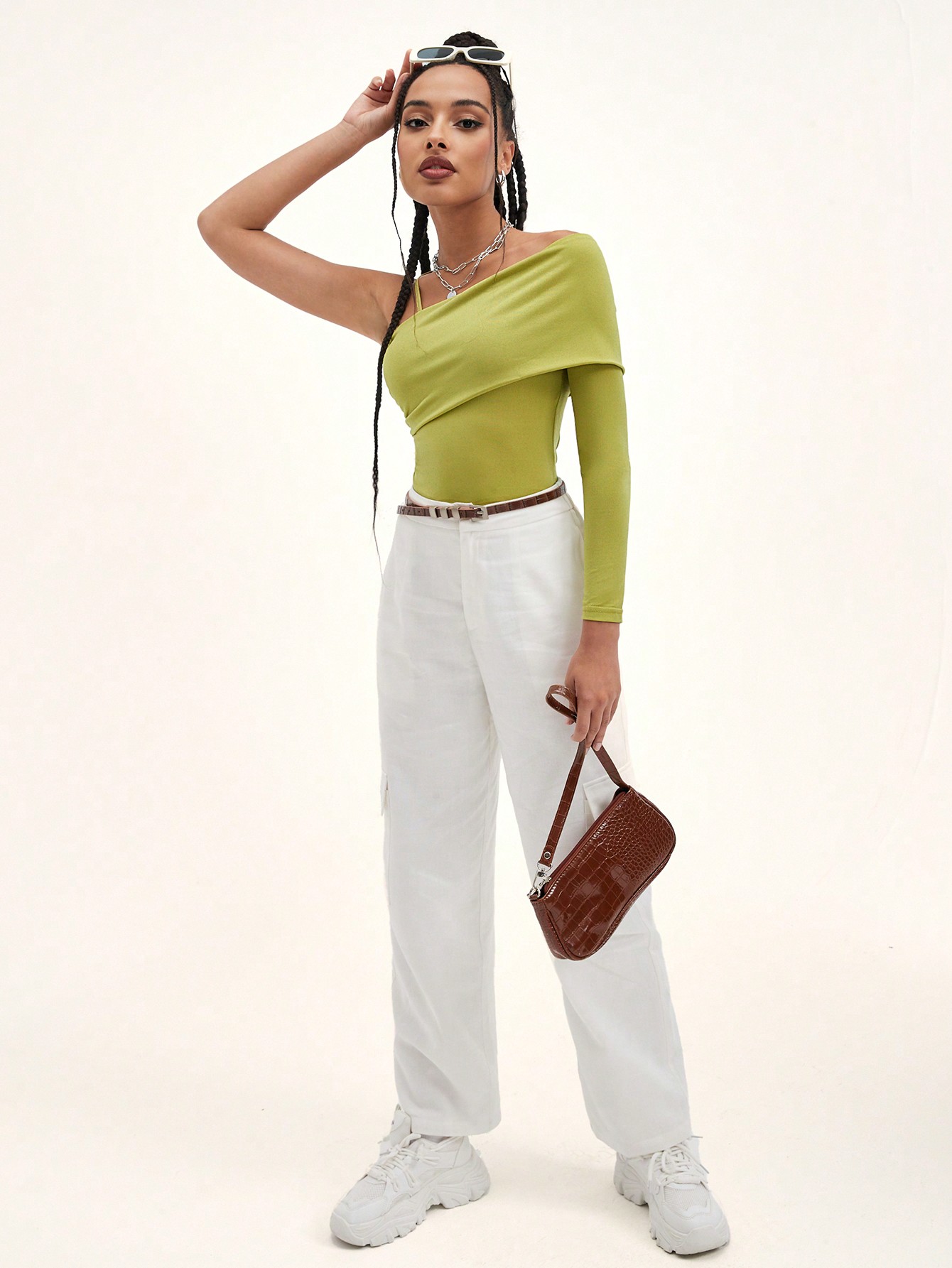 SHEIN BAE Asymmetrical Neck Solid Top | SHEIN USA