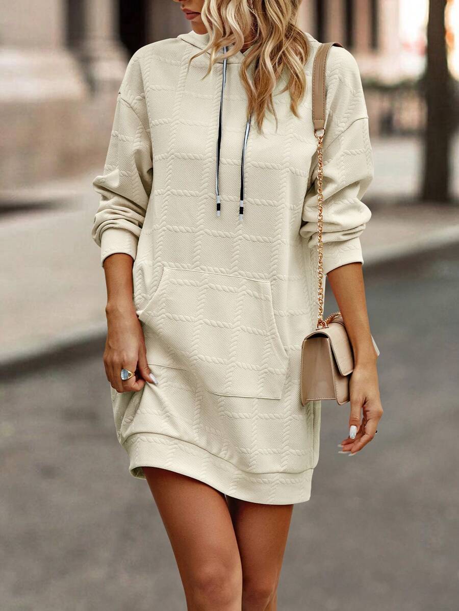 SHEIN LUNE Kangaroo Pocket Drop Shoulder Drawstring Hooded Sweatshirt Dress | SHEIN USA