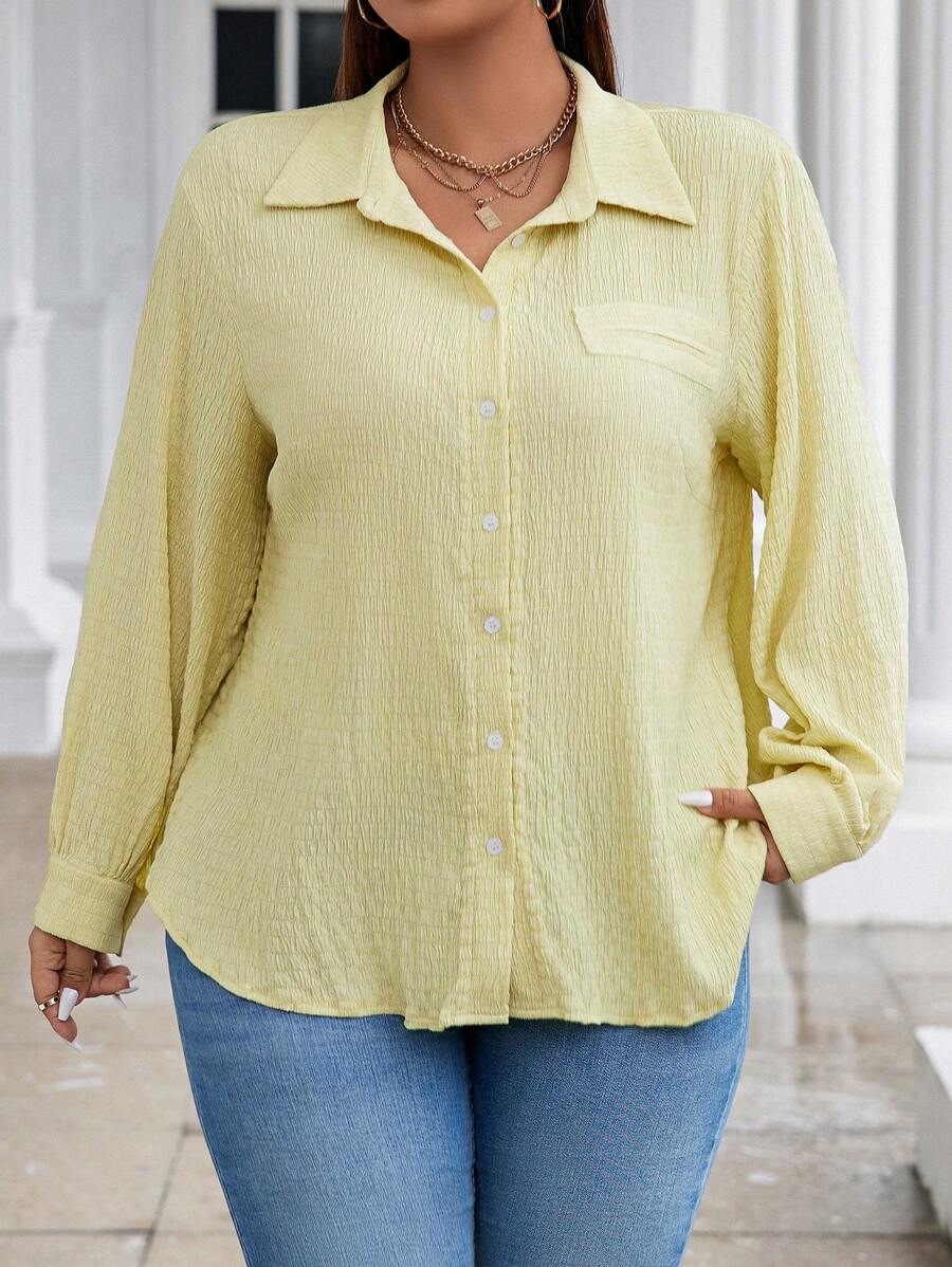 Calvaya Große Größe Shirt mit Klappe Detail, Knopf vorne, | aktuelle ...