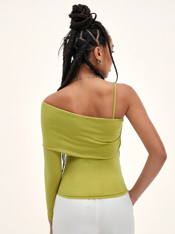 SHEIN BAE Asymmetrical Neck Solid Top | SHEIN USA