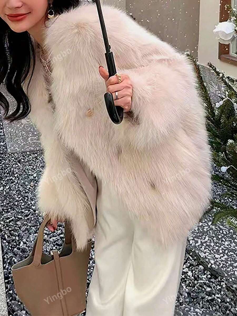 Solid Button Front Fluffy Coat | SHEIN USA