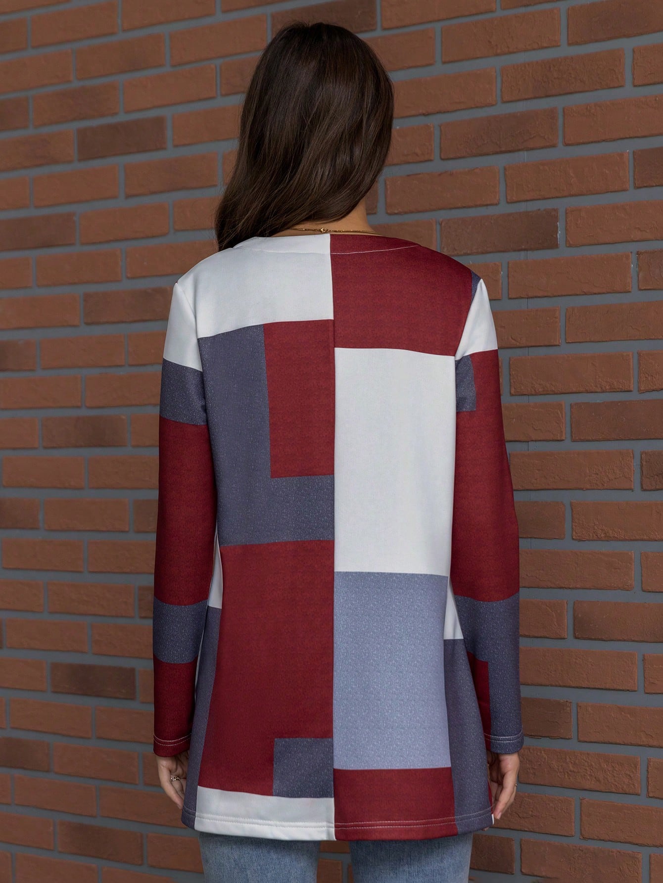 EMERY ROSE Color Block Open Front Coat | SHEIN USA