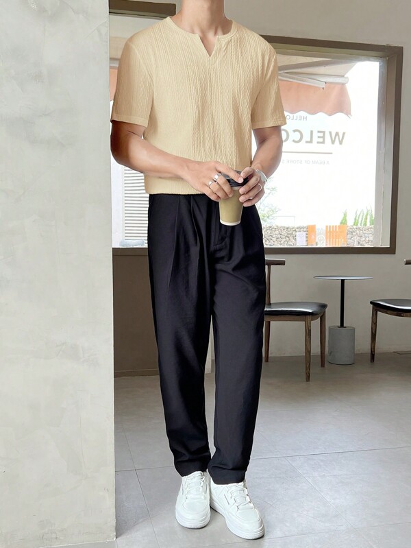 Manfinity Basics Men Solid Notched Neck Tee | SHEIN Singapore