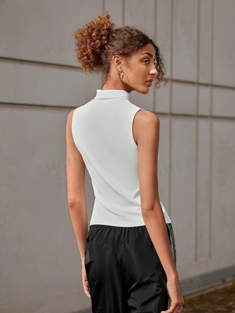 SHEIN Mulvari High Neck Solid Tank Top | SHEIN UK