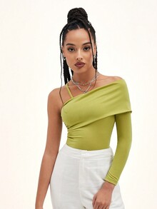 SHEIN BAE Asymmetrical Neck Solid Top | SHEIN USA