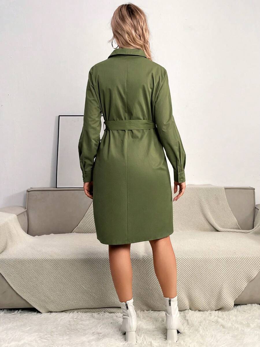 Shein Umstandsmode Hemdkleid Mit Einfarbig Gürtel Aktuelle Trends