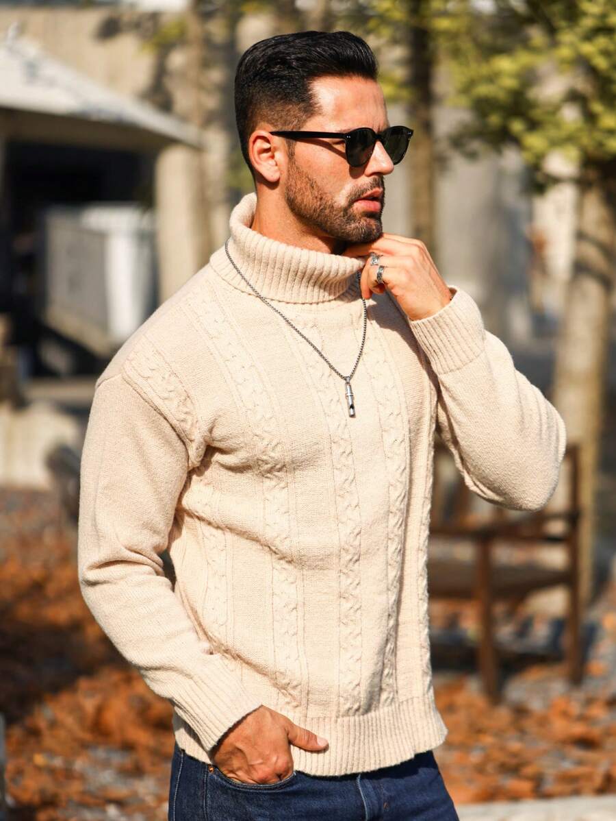 Manfinity Homme Men Turtleneck Cable Knit Sweater | SHEIN USA