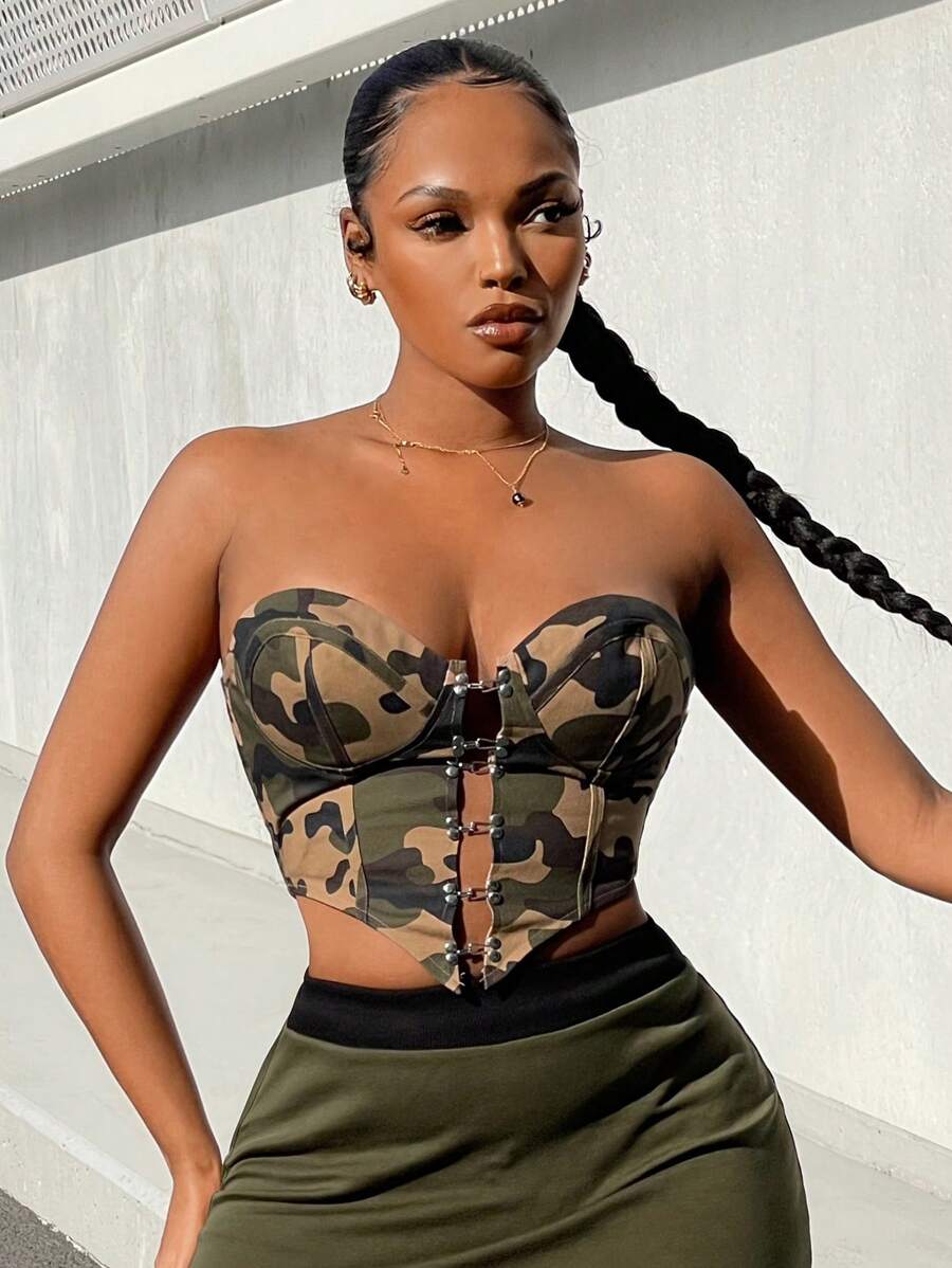 Shein Sxy Camo Print Hook And Eye Front Tube Top Shein Usa