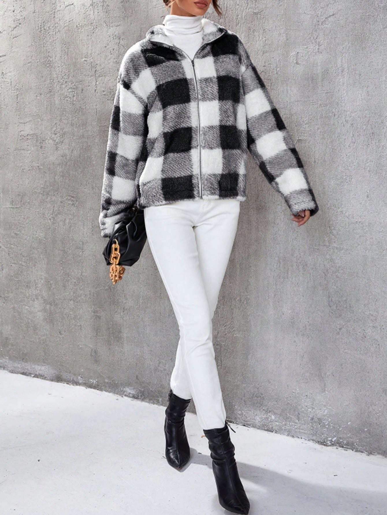 SHEIN LUNE Buffalo Plaid Print Drop Shoulder Flannel Jacket | SHEIN USA