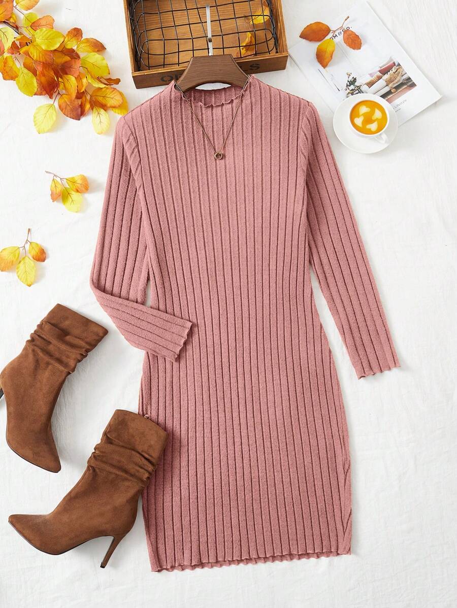 SHEIN LUNE Taglie Forti Abiti monocolore orlo lattuga in maglia a coste ...