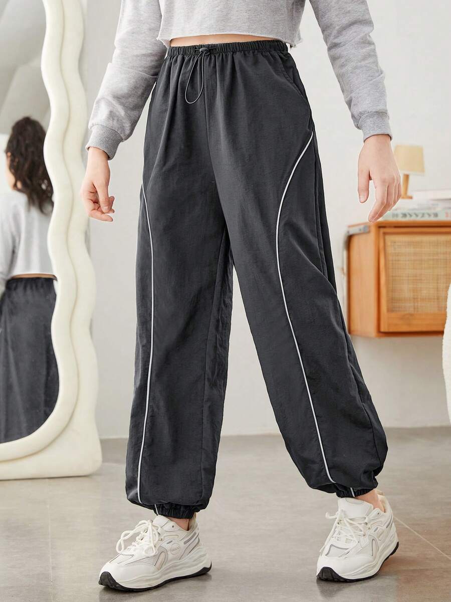 Teen Girl Contrast Piping Drawstring Waist Pants | SHEIN USA