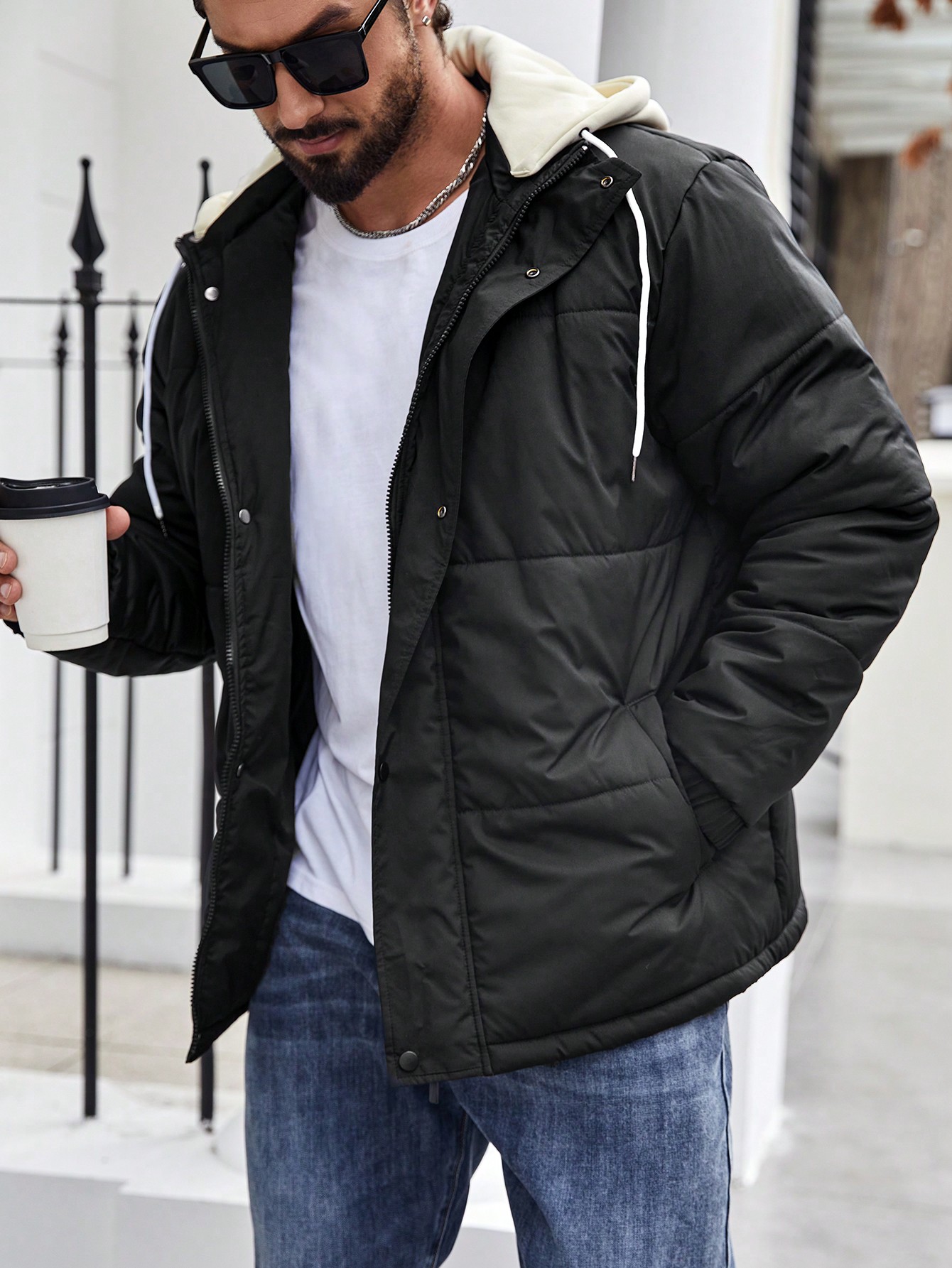 Manfinity Homme Loose Fit Men's Plus Size Drawstring Hooded Puffer Coat ...