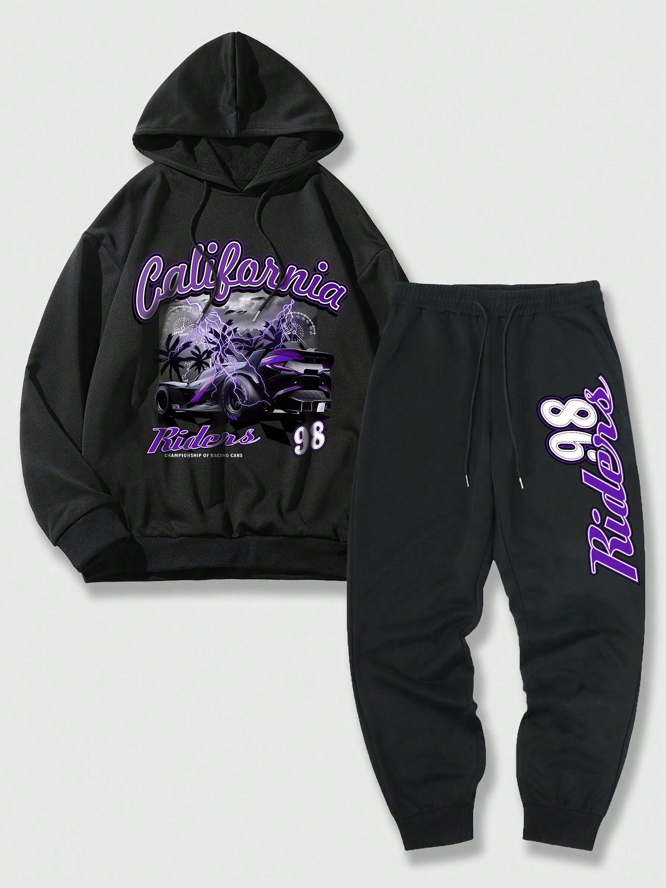 ROMWE Goth Men Car & Letter Graphic Drawstring Hoodie & Sweatpants ...