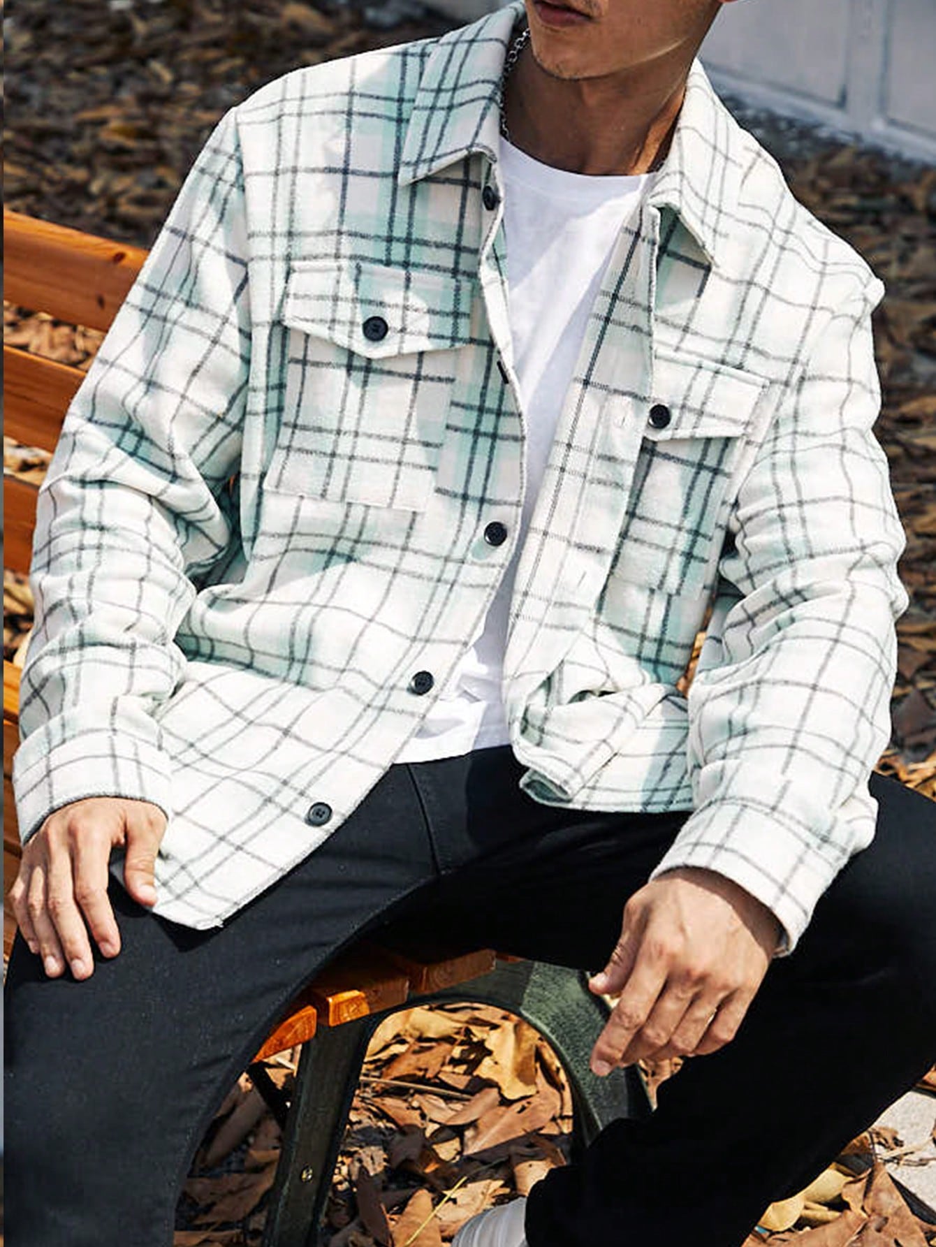 Manfinity Homme Men Plus Plaid Print Flap Pocket Shacket | SHEIN USA