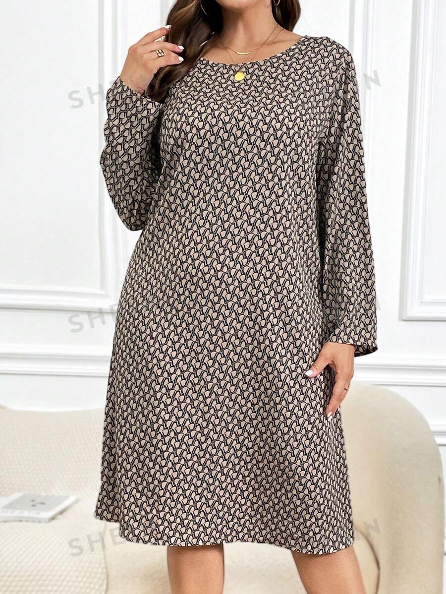 SHEIN LUNE Plus Size Old Money Style Vintage Geometric Print A-Line ...