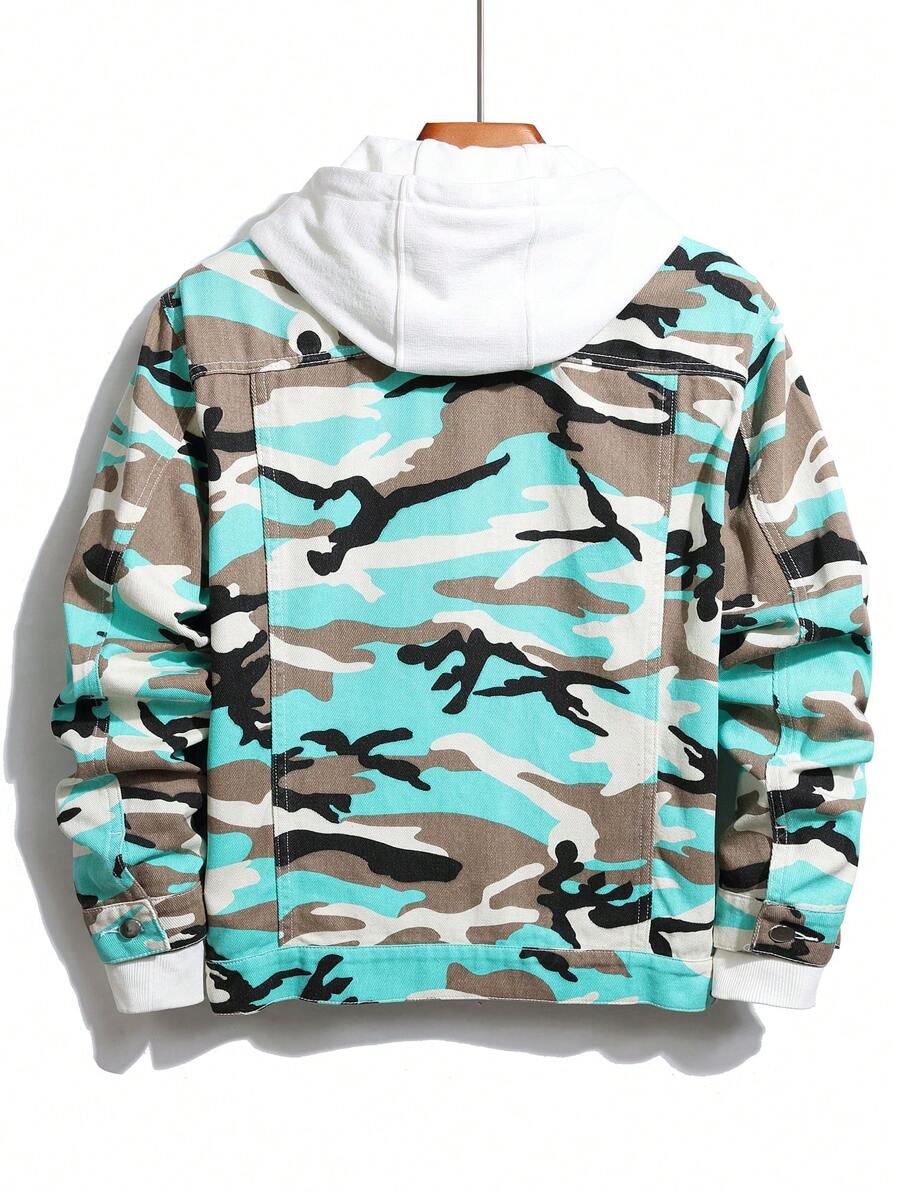 Manfinity Loose Fit Men's Camouflage Printed Denim Jacket With Flap ...