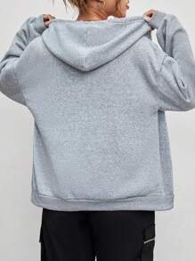 INAWLY Solid Zip Up Drop Shoulder Drawstring Thermal Lined Hoodie,Long Sleeve Tops Graduation ...