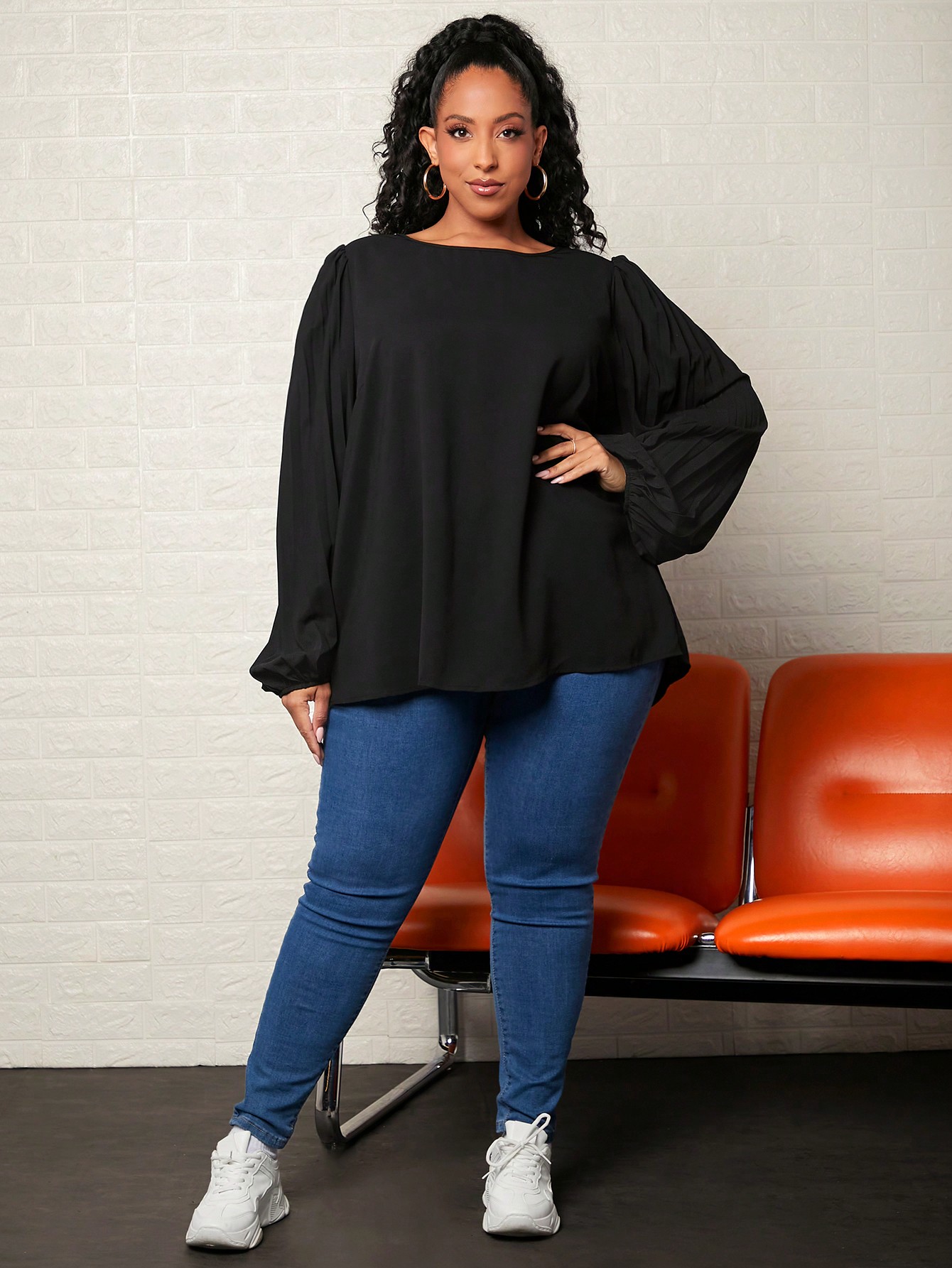 SHEIN CURVE+ Plus Size Solid Color Loose Long Sleeve Casual Shirt | SHEIN USA