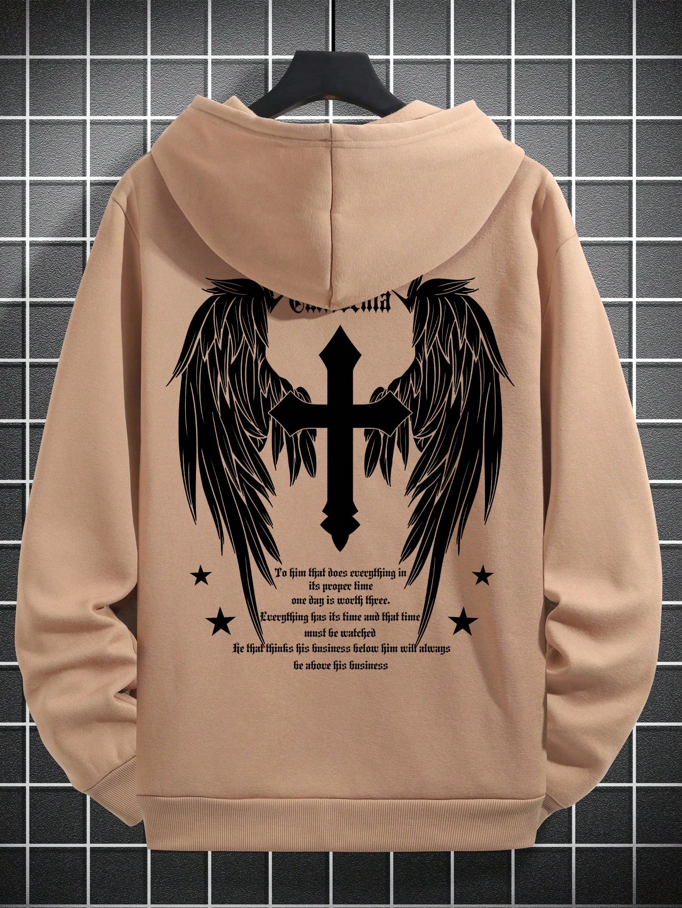 Manfinity EMRG Men's Loose Fit Hoodie With Wings And Slogan Print ...