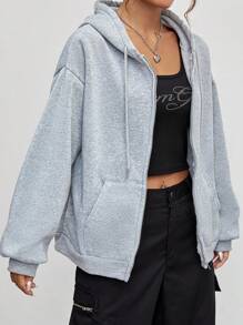 INAWLY Solid Zip Up Drop Shoulder Drawstring Thermal Lined Hoodie,Long Sleeve Tops Graduation ...