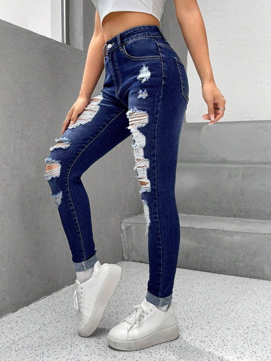 SHEIN PETITE Ripped Skinny Jeans | SHEIN USA