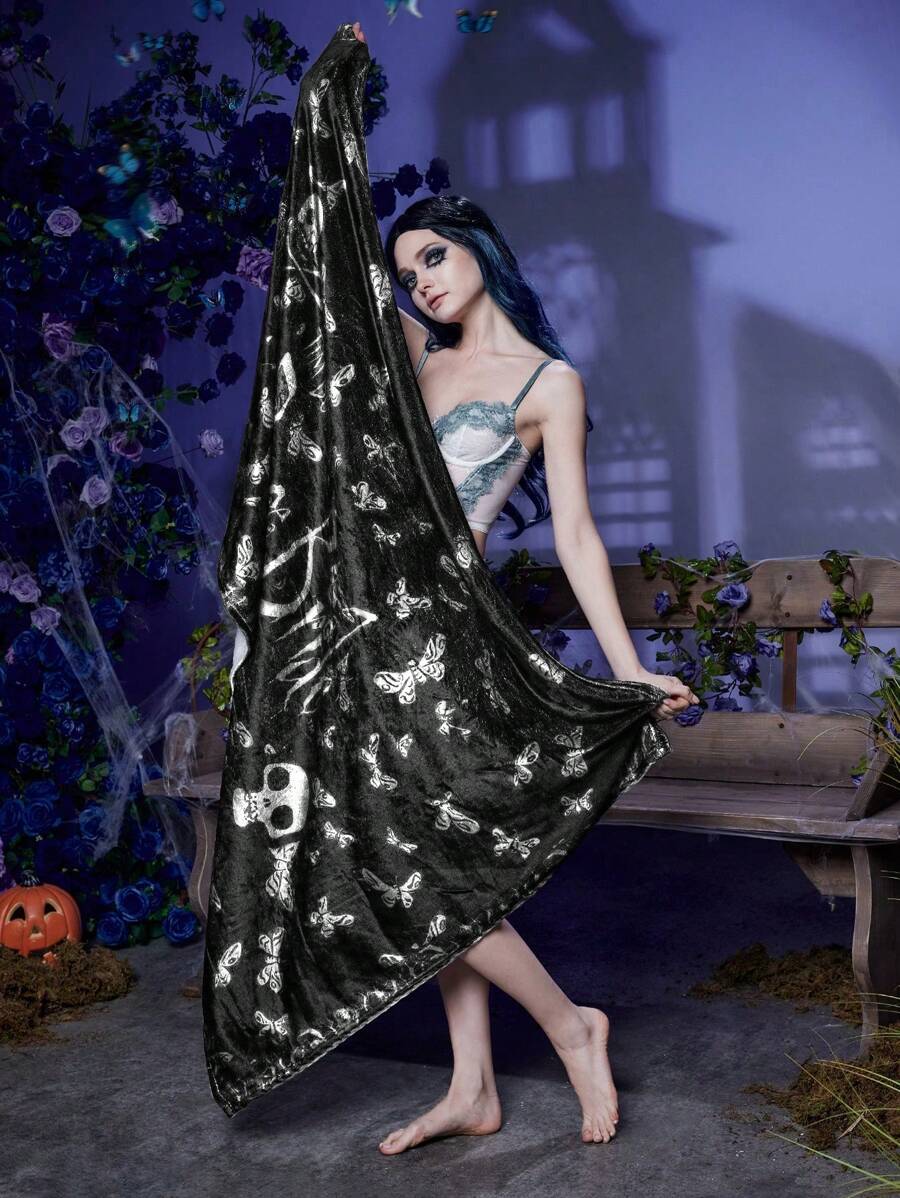 Corpse Bride | ROMWE 1pc Skull & Butterfly Print Sofa Blanket | SHEIN USA