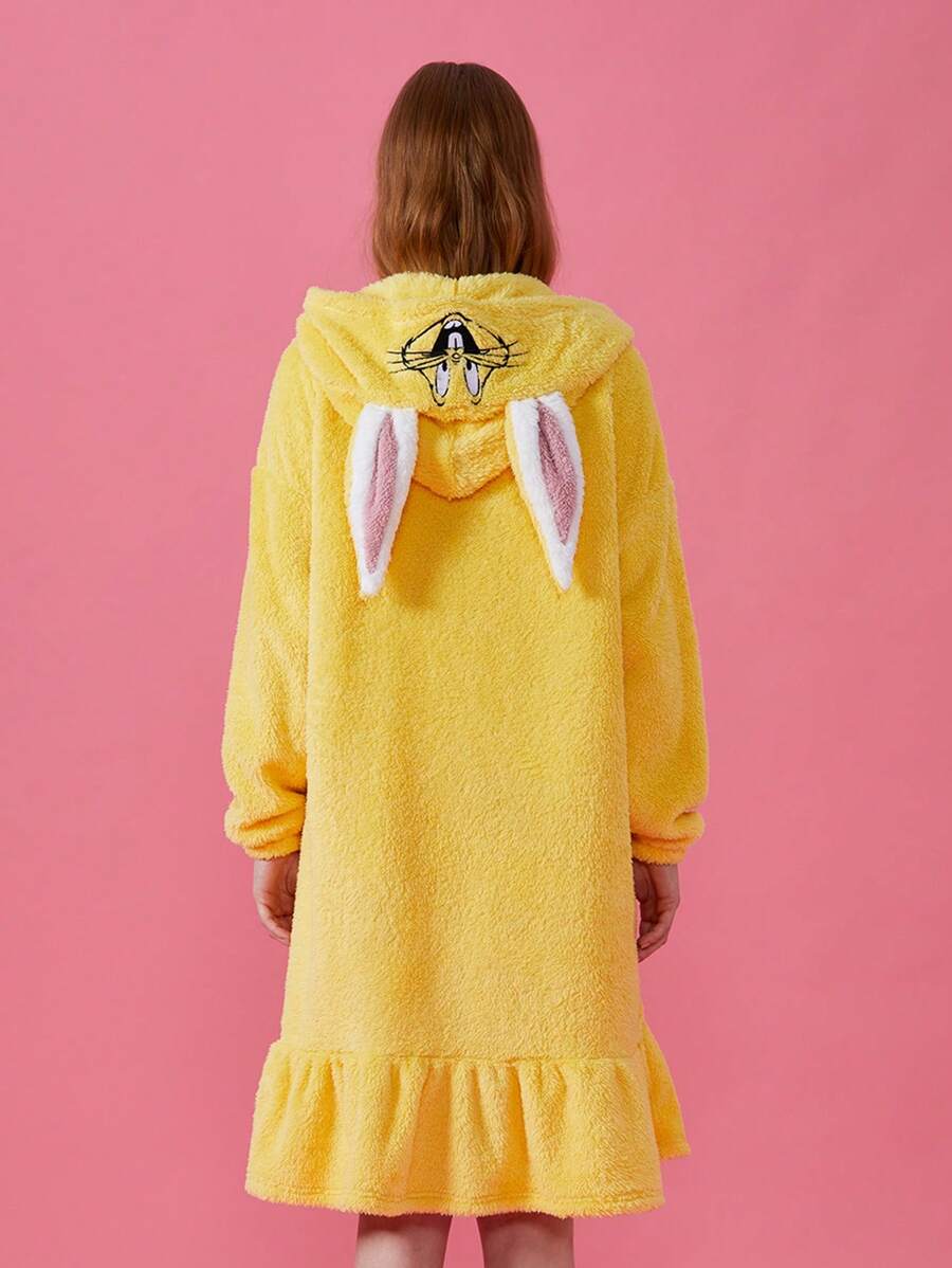 LOONEY TUNES X SHEIN Rabbit & Letter Embroidery Ruffle Hem 3D Ear ...