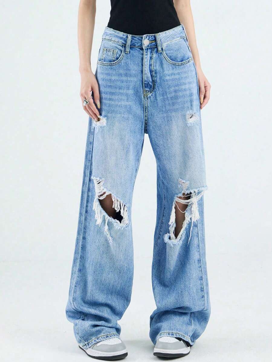 Ripped Wide Leg Jeans | SHEIN USA