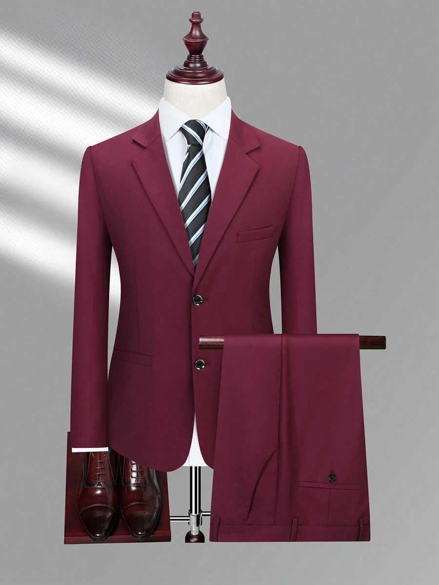 Manfinity Mode Men's Solid Color Single Breasted Suit Set | SHEIN USA