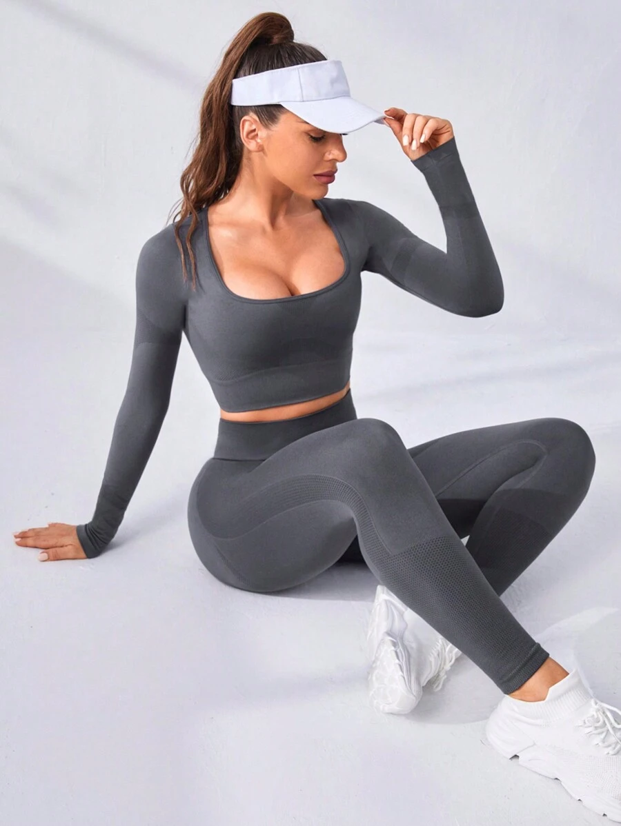Gameset SHEIN Sport Seamless High Stretch & Neck Sports Set Workout Set Outfit Set Workout Women ...