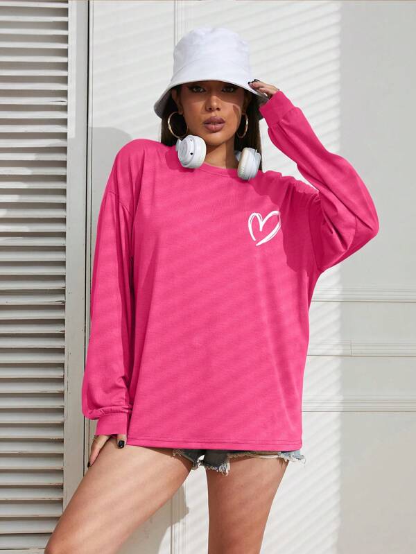 Heart Print Drop Shoulder Oversized Tee Shein Usa